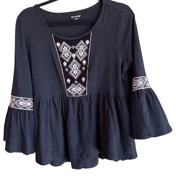 new directions | Tops | New Directions Black Boho Blouse With White ...